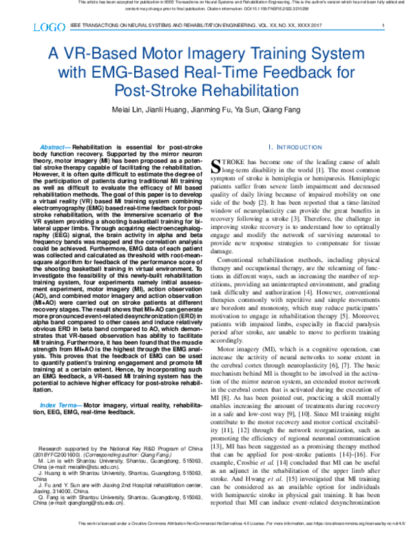 (PDF) A VR-Based Motor Imagery Training System with EMG-Based Real-Time ...