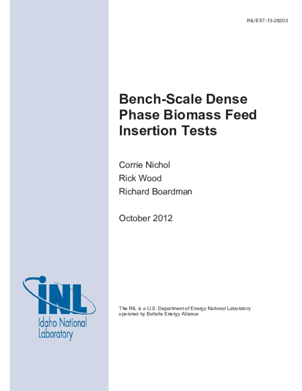 (PDF) Bench-Scale Dense Phase Biomass Feed Insertion Tes