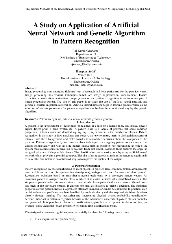 (PDF) A Study on Application of Artificial Neural Network and Genetic Algorithm in Pattern ...