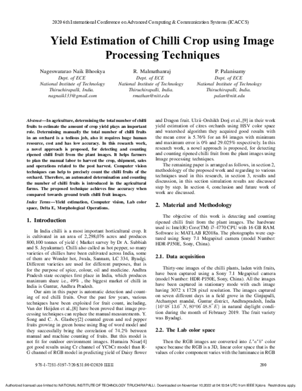 (PDF) Yield Estimation of Chilli Crop using Image Processing Techniques