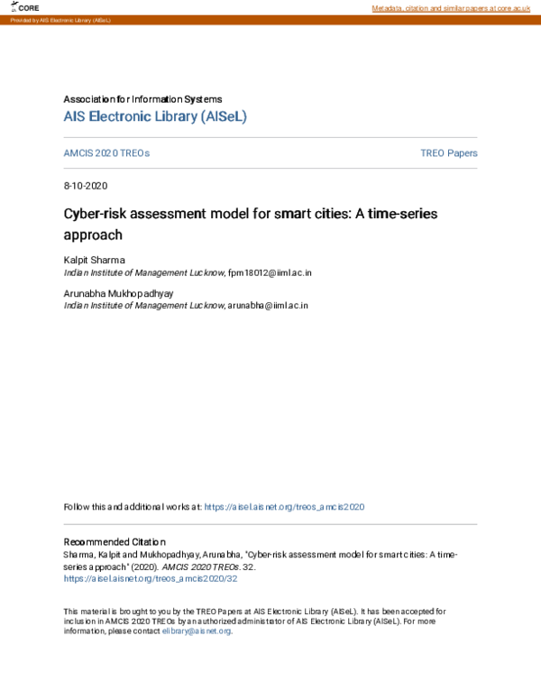 (PDF) Cyber-risk assessment model for smart cities: A time-series approach