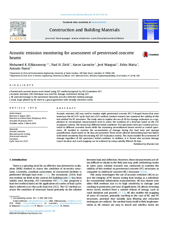 (PDF) Acoustic emission monitoring for assessment of prestressed ...