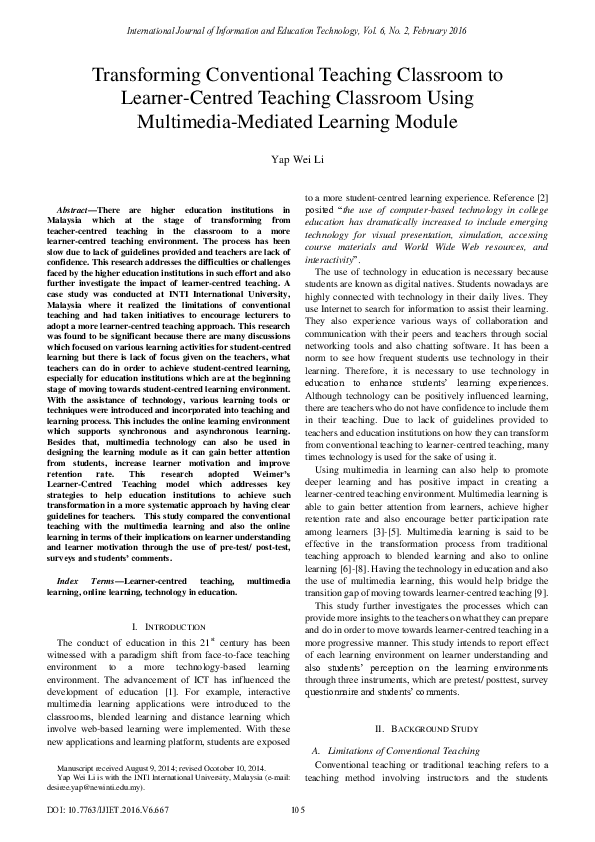 (PDF) Transforming Conventional Teaching Classroom to Learner-Centred ...