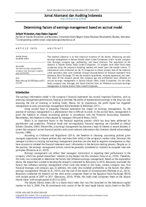 (PDF) Determining factors of earnings management based on accrual model