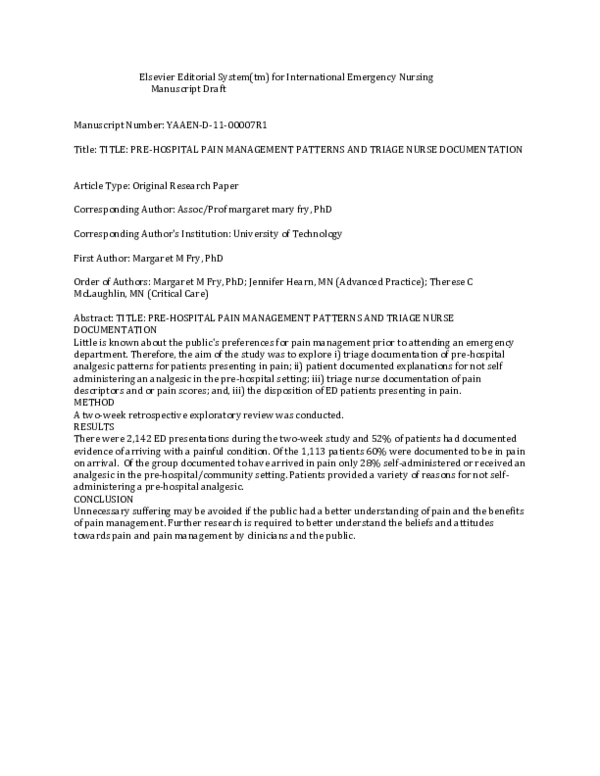 (PDF) Pre-hospital pain management patterns and triage nurse documentation