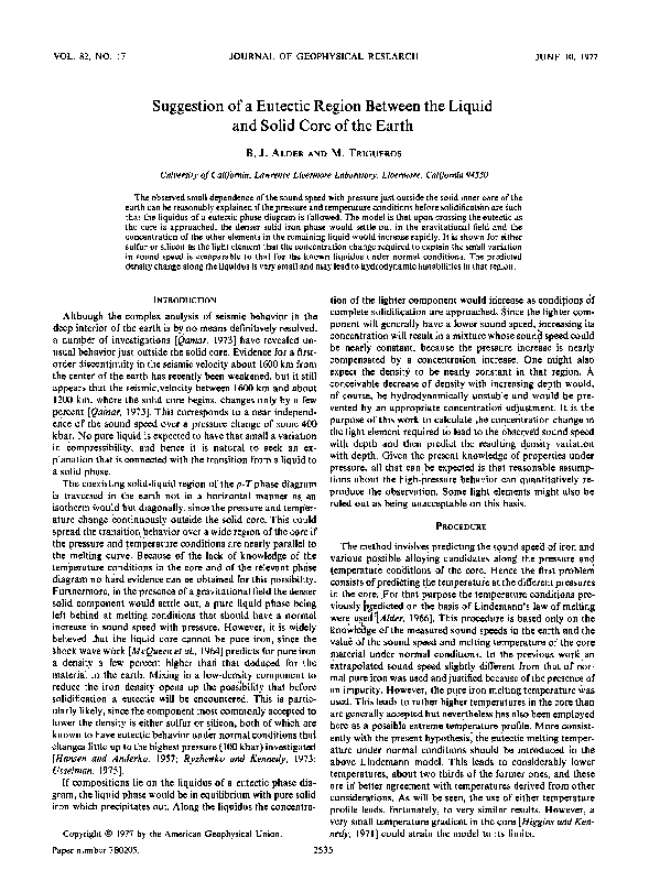 (PDF) Suggestion of a eutectic region between the liquid and solid core ...
