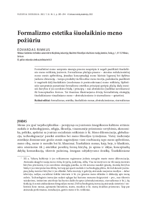 (PDF) Aesthetic Formalism in the View of Contemporary Art