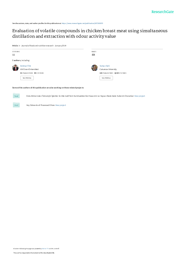 Pdf Evaluation Of Volatile Compounds In Chicken Breast Meat Using Simultaneous Distillation