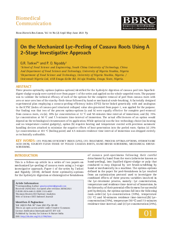 (PDF) On the Mechanized Lye-Peeling of Cassava Roots Using A 2-Stage ...