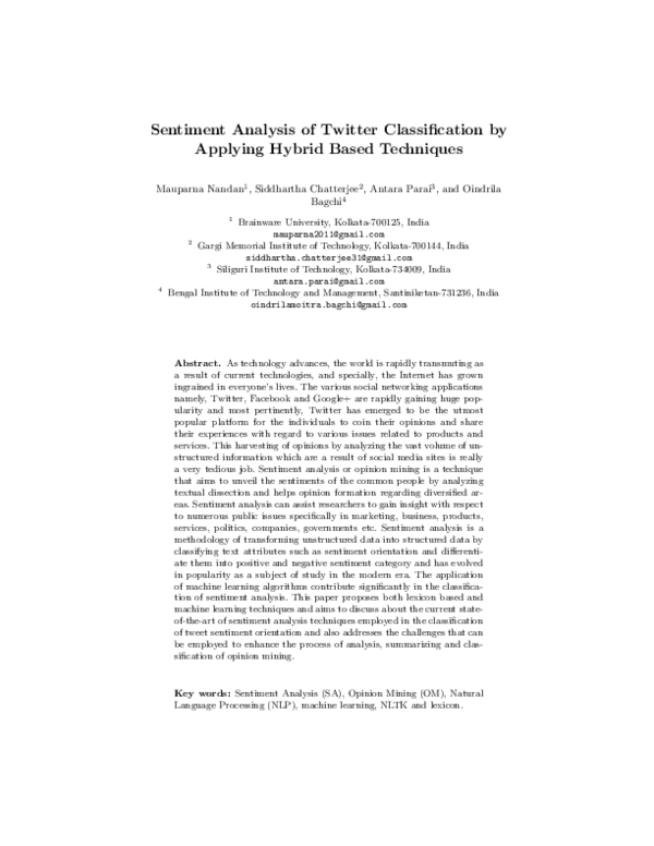 Pdf Sentiment Analysis Of Twitter Classification By Applying Hybrid