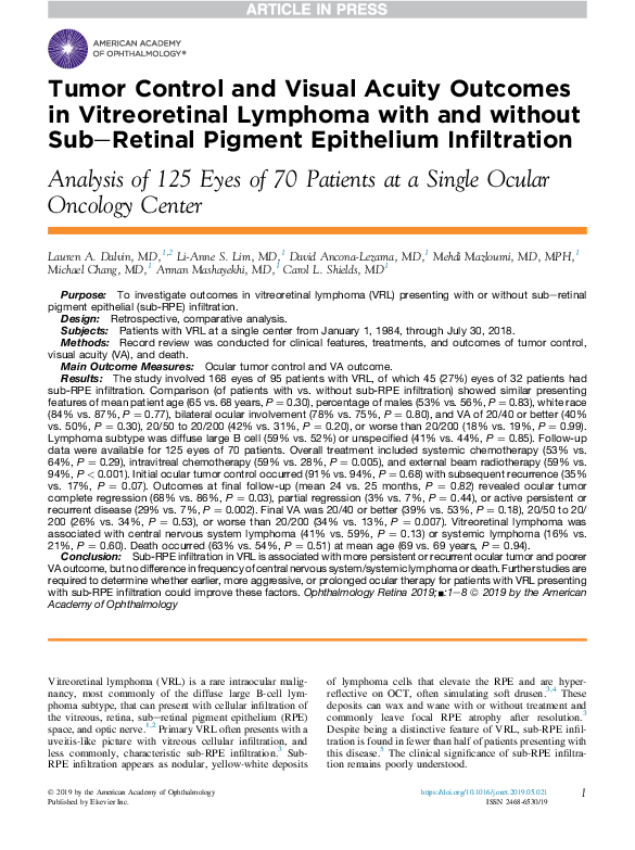 (PDF) Tumor Control and Visual Acuity Outcomes in Vitreoretinal ...