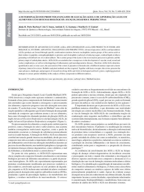 Pdf Determination Of Advanced Glycation Ages And Lipoxidation Ales