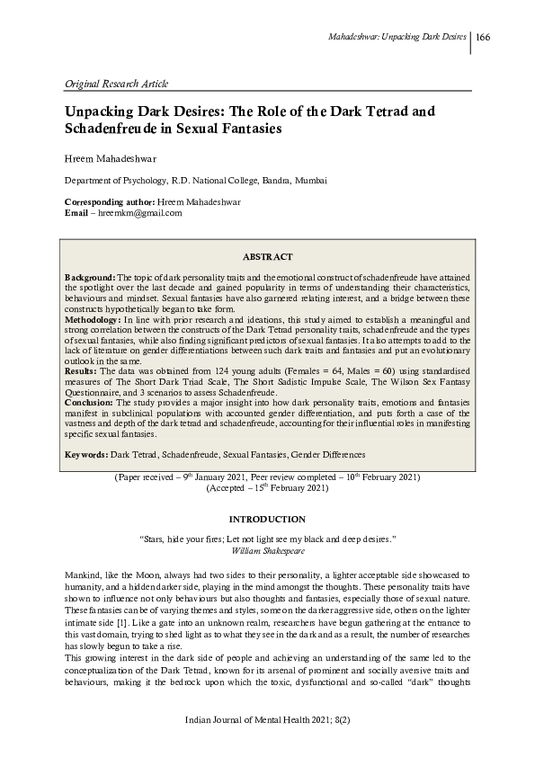 (PDF) Original Research Article_Unpacking Dark Desires: The Role of the ...