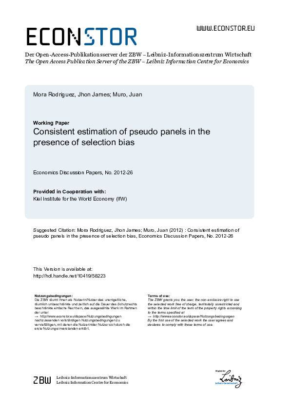 (PDF) Consistent Estimation of Pseudo Panels in the Presence of Selection Bias