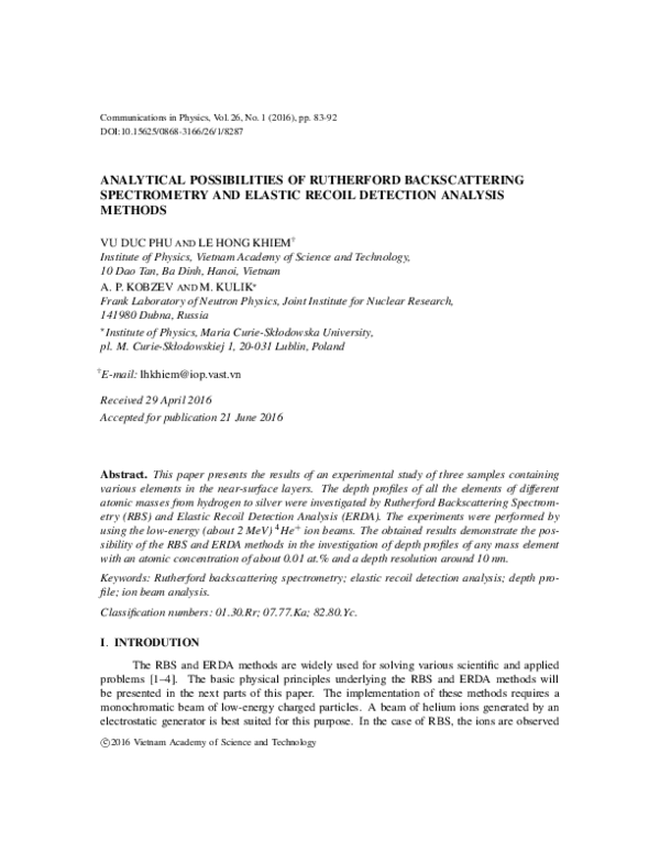 (PDF) Analytical Possibilities of Rutherford Backscattering Spectrometry and Elastic Recoil ...