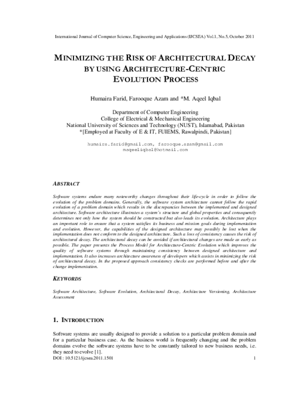 (PDF) Minimizing The Risk Of Architectural Decay By Using Architecture-Centric Evolution Process