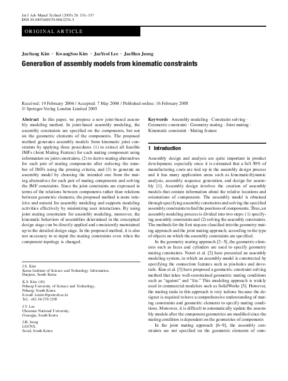 Pdf Generation Of Assembly Models From Kinematic Constraints