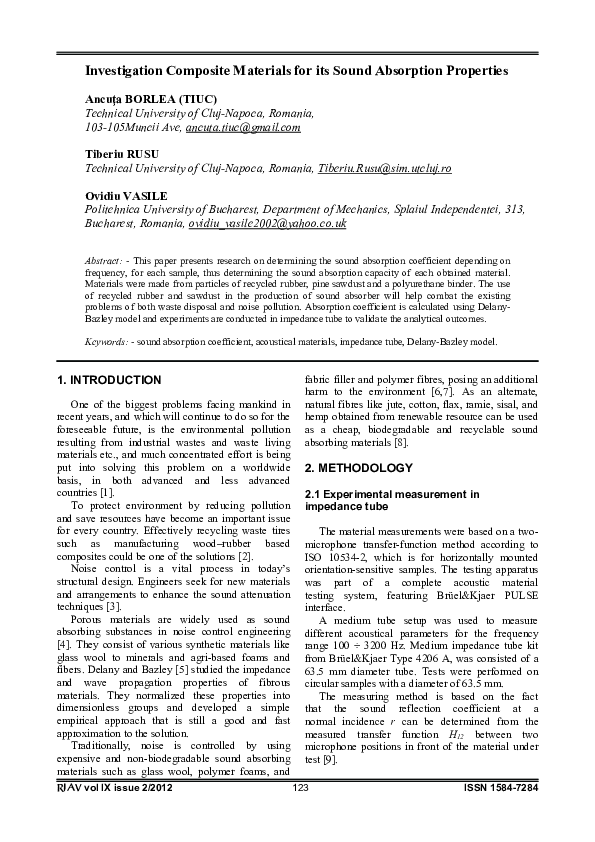 (PDF) Investigation composite materials for its sound absorption properties