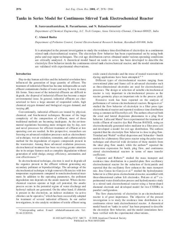 (PDF) Tanks in Series Model for Continuous Stirred Tank Electrochemical Reactor | Sk Ahmed basha ...