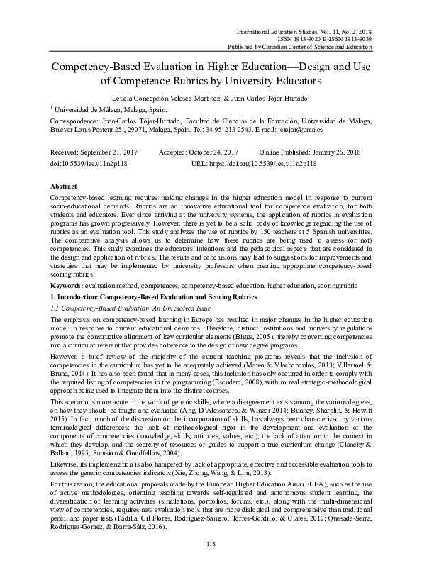 (PDF) Competency-Based Evaluation in Higher Education—Design and Use of ...