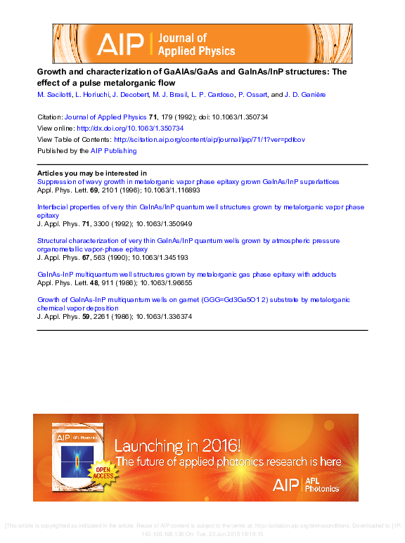 (PDF) Growth and characterization of GaAlAs/GaAs and GaInAs/InP ...