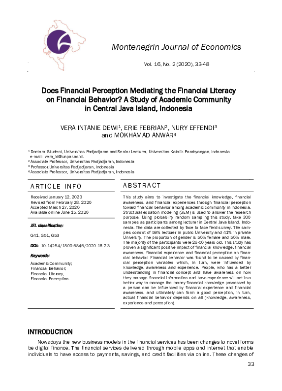 (PDF) Does Financial Perception Mediating the Financial Literacy on ...