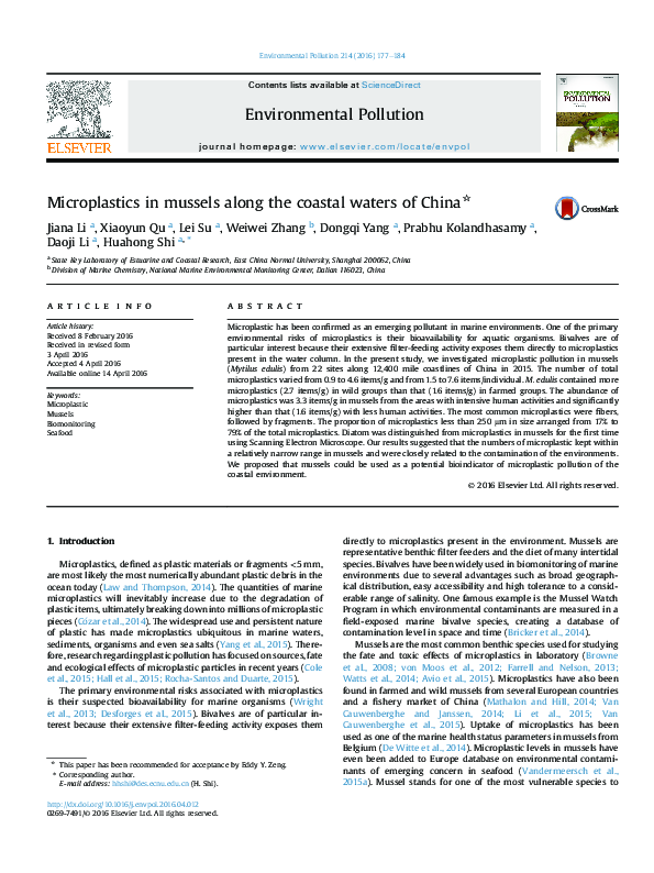 (PDF) Microplastics in mussels along the coastal waters of China