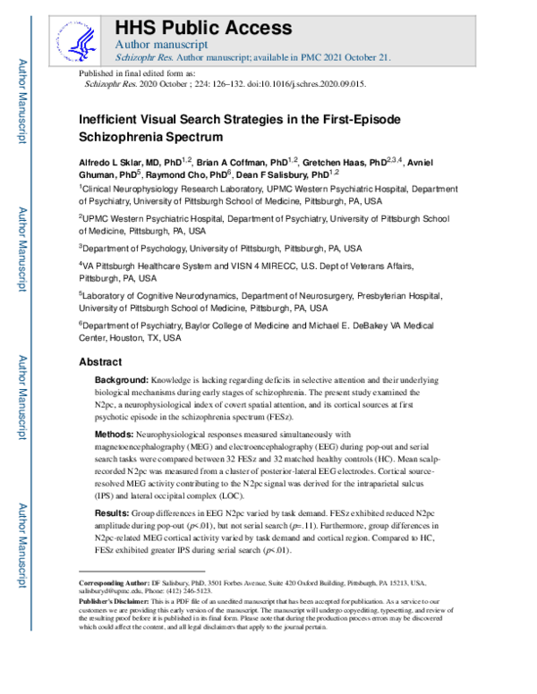(PDF) Inefficient visual search strategies in the first-episode ...