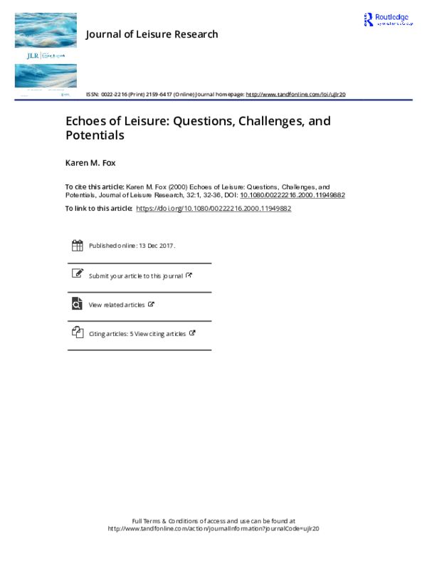 (PDF) Echoes of Leisure: Questions, Challenges, and Potentials
