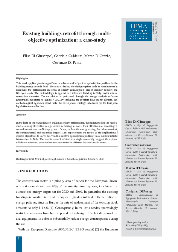 (PDF) Existing buildings retrofit through multi- objective optimization: a case-study