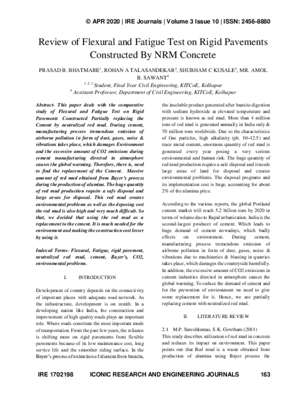 Pdf Review Of Flexural And Fatigue Test On Rigid Pavements Constructed By Nrm Concrete Ire