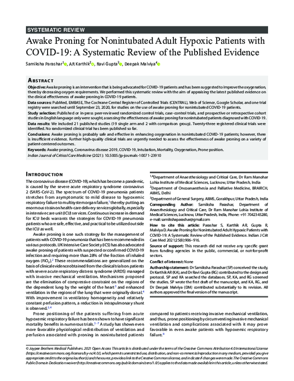 (PDF) Awake Proning for Nonintubated Adult Hypoxic Patients with COVID ...