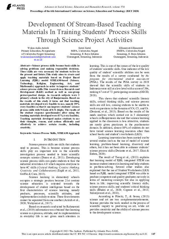 (PDF) Development of Stream-Based Teaching Materials in Training Students’ Process Skills ...