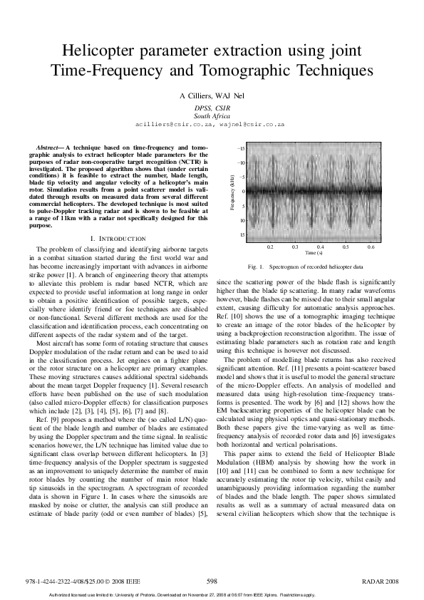 (PDF) Helicopter parameter extraction using joint time-frequency and tomographic techniques