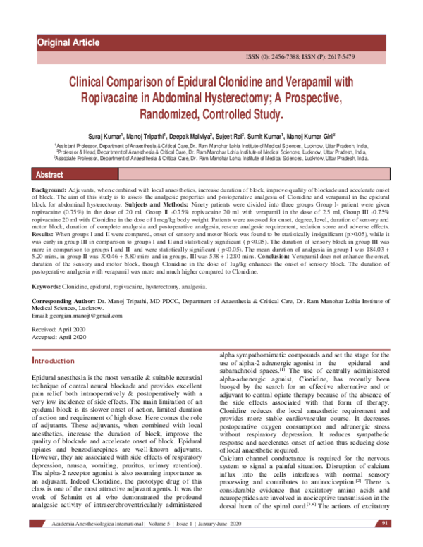 (PDF) Clinical Comparison of Epidural Clonidine and Verapamil with ...