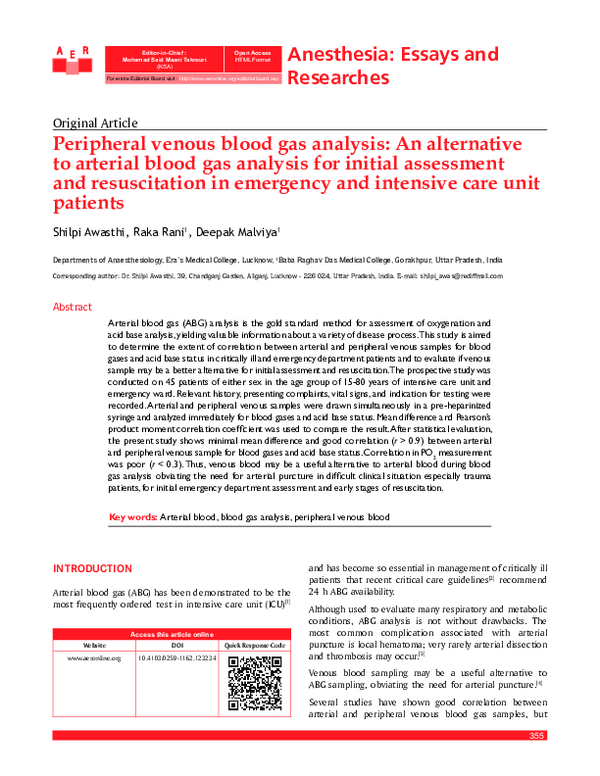 (PDF) Peripheral venous blood gas analysis: An alternative to arterial ...