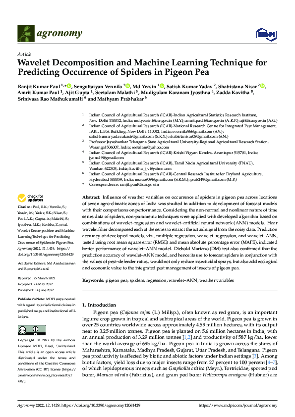 (PDF) Wavelet Decomposition and Machine Learning Technique for Predicting Occurrence of Spiders ...