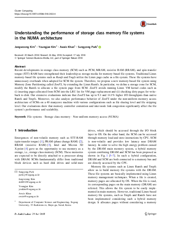 Pdf Understanding The Performance Of Storage Class Memory File Systems In The Numa Architecture