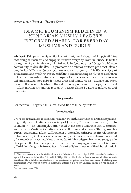 (PDF) Islamic ecumenism redefined : a Hungarian muslim leader’s ...