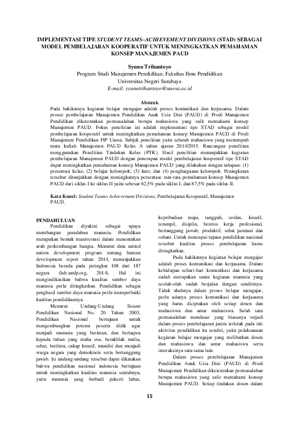 (PDF) Implementasi Tipe Student Teams–Achievement Divisions (STAD) sebagai Model Pembelajaran ...