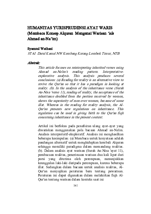 (PDF) Humanitas Yurisprudensi Ayat Waris