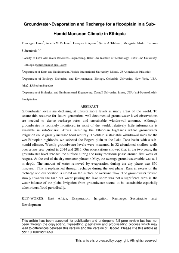 (PDF) Groundwater-Evaporation and Recharge for a floodplain in a Sub-Humid Monsoon Climate in ...