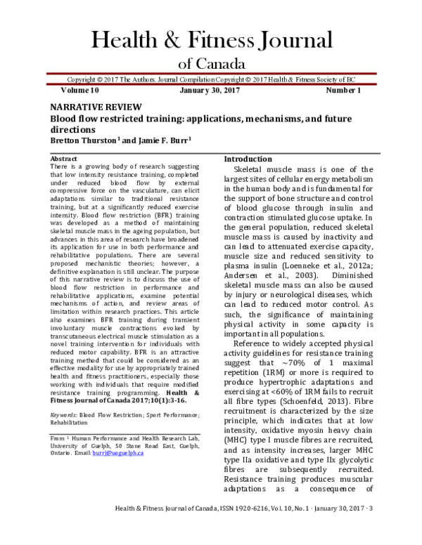 (PDF) Blood flow restricted training: applications, mechanisms, and ...