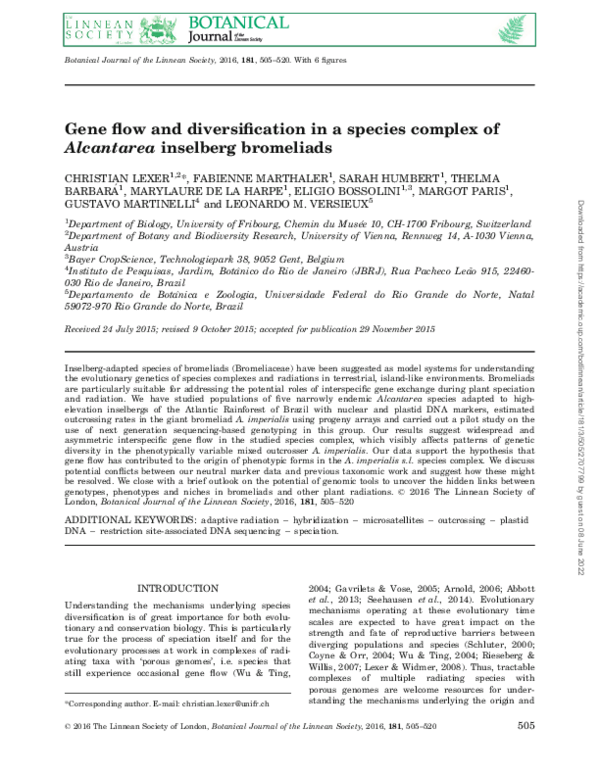 (PDF) Gene flow and diversification in a species complex ofAlcantareainselberg bromeliads