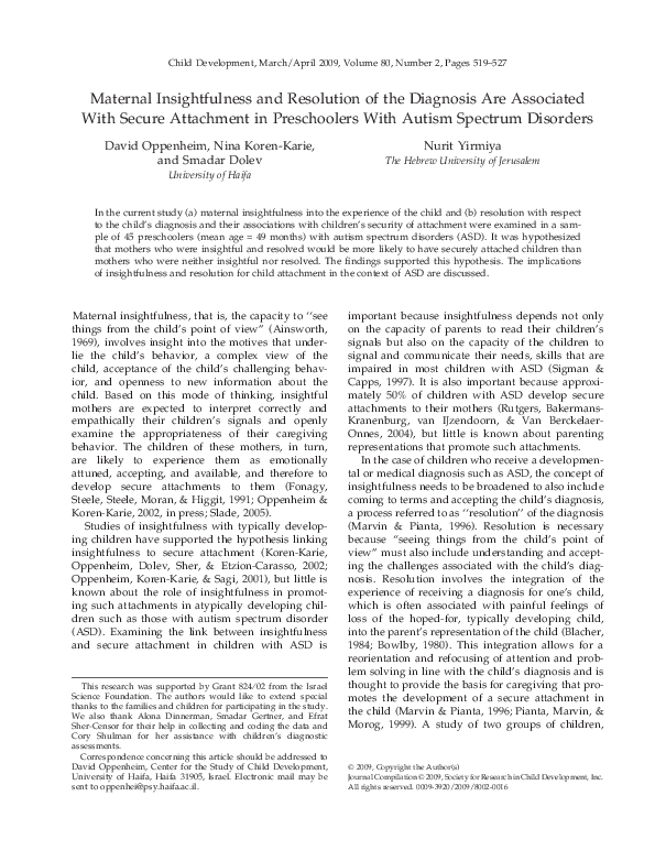 (PDF) Maternal Insightfulness and Resolution of the Diagnosis Are Associated With Secure ...
