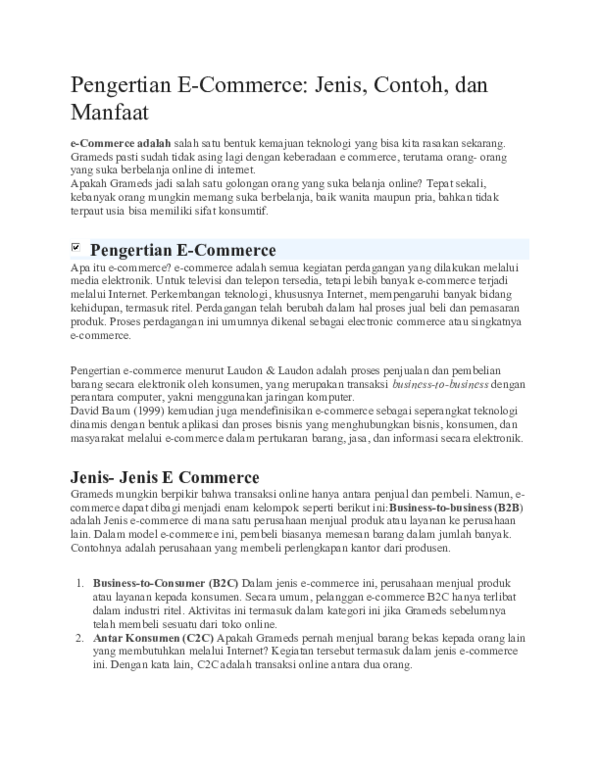(DOC) Pengertian E-Commerce: Jenis, Contoh, dan Manfaat