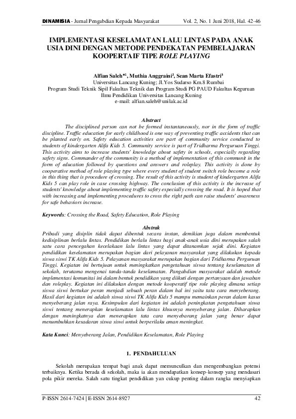 (PDF) Implementasi Keselamatan Lalu Lintas Pada Anak Usia Dini Dengan ...