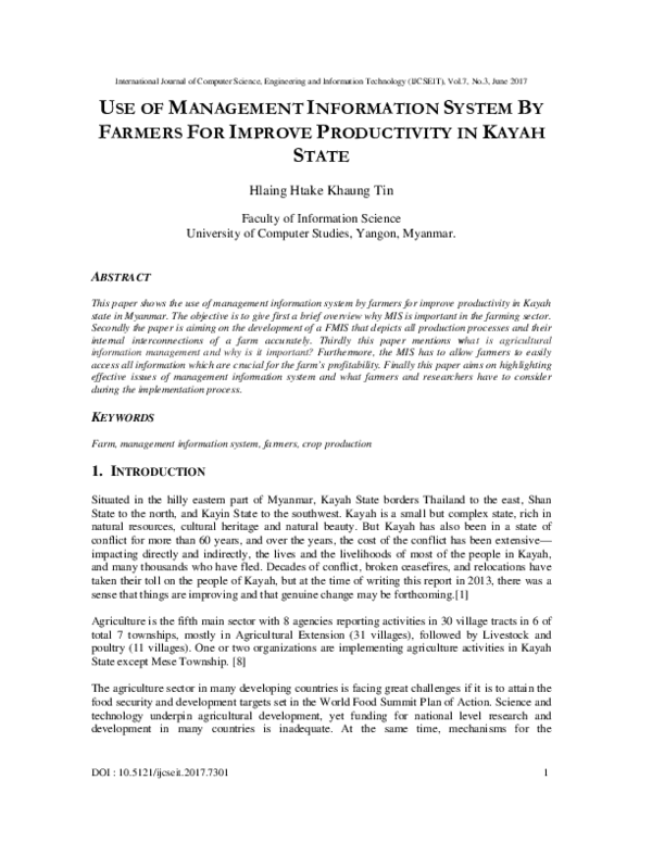 (PDF) Use of Management Information System by Farmers for Improve Productivity in Kayah State