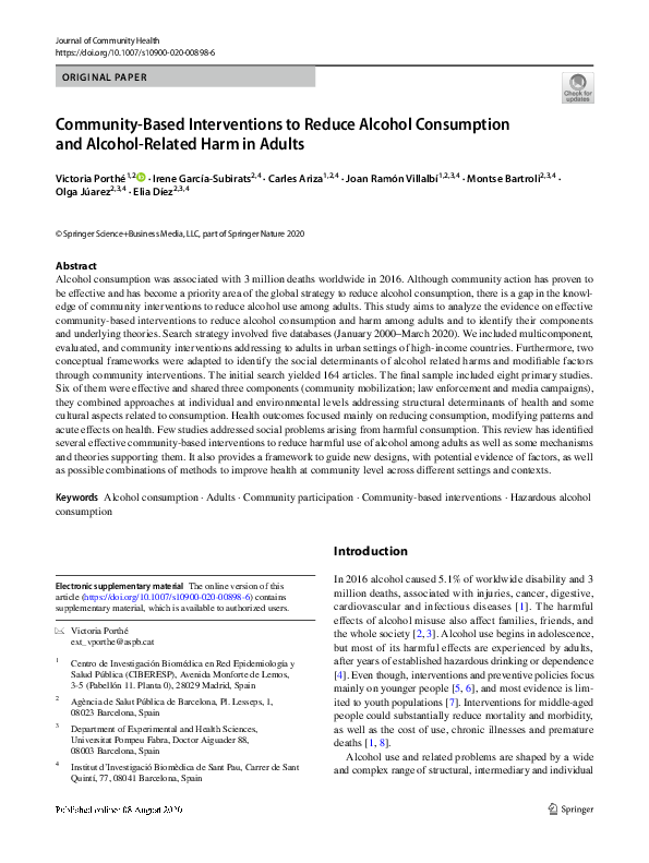 (PDF) Community-Based Interventions to Reduce Alcohol Consumption and Alcohol-Related Harm in Adults