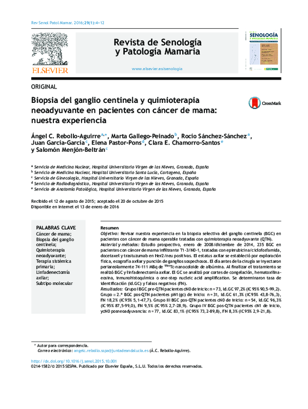 (PDF) Biopsia del ganglio centinela y quimioterapia neoadyuvante en ...
